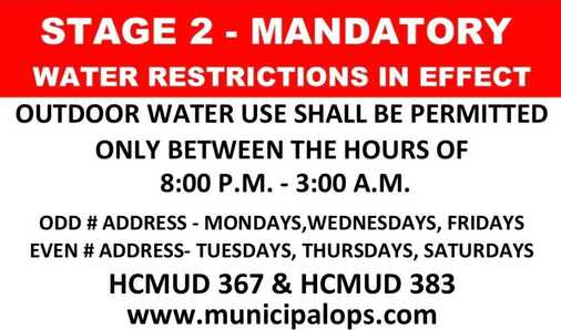 URGENT NOTICE: Mandatory Water Conservation / Harris County MUD 383